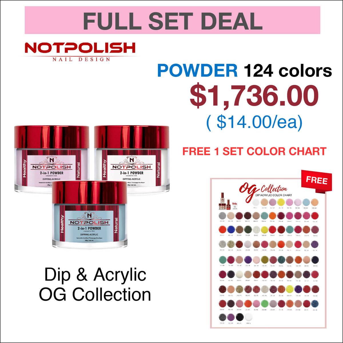 NotPolish Matching Powder 2oz - OG Collection - Full set 124 colors w ...