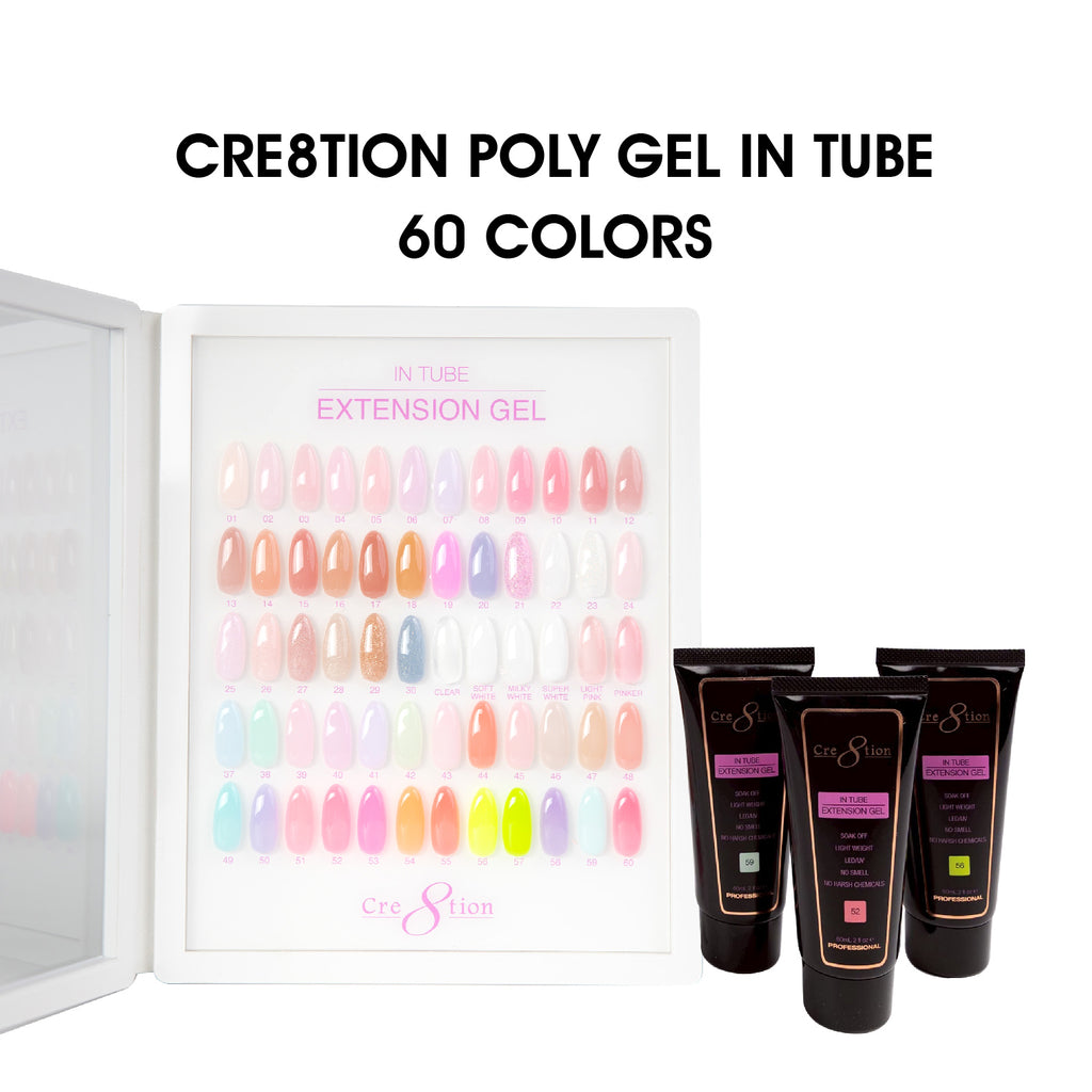 Cre8tion Poly Gel-Extension Gel In Tube 2oz - Full Set 60 colors w/ 1 ...