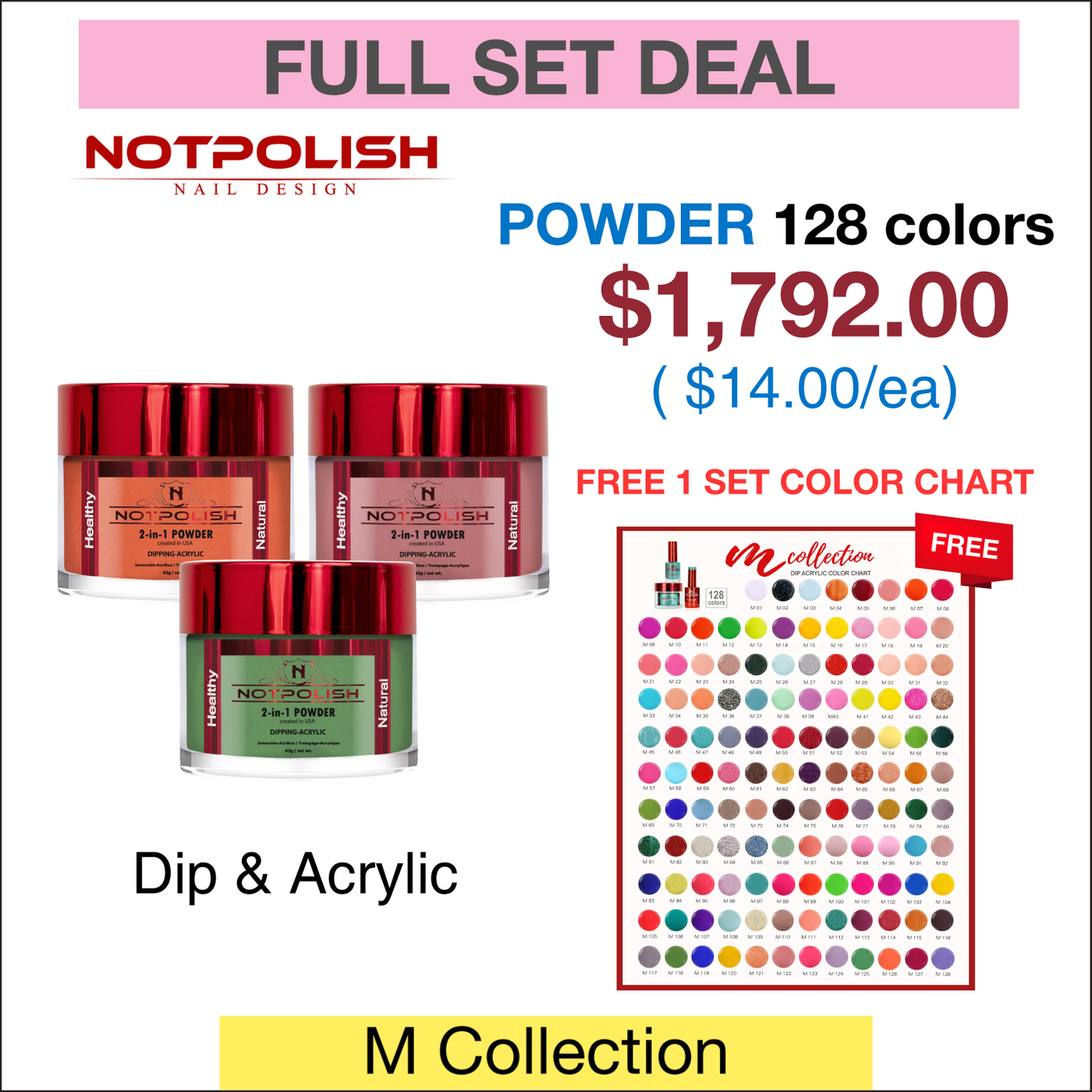 NotPolish Matching Powder 2oz - M Collection - Full set 128 colors w/ — C8 Nail Supply