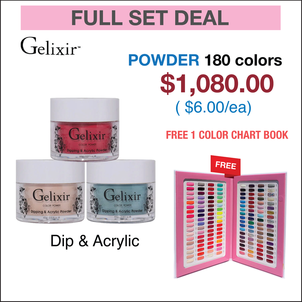 Gelixir Dip Powder Matching Color - Full Set 180 colors w/ 1 Color Cha ...