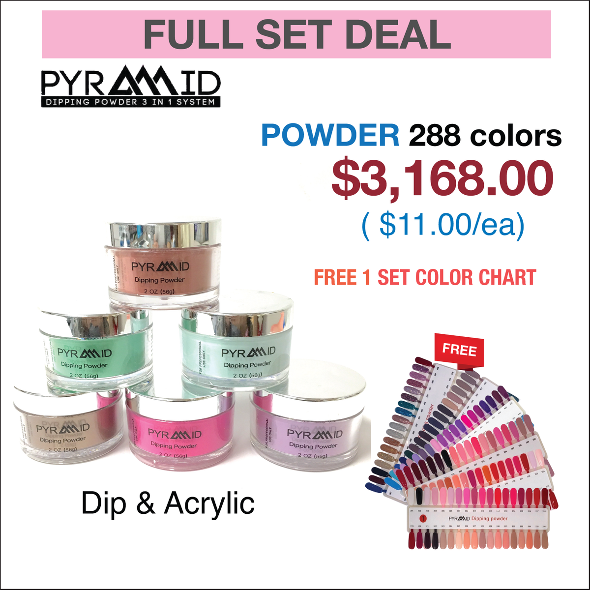 Pyramid Dip Powder Matching Color - Full set 288 colors - (301- 566 ...
