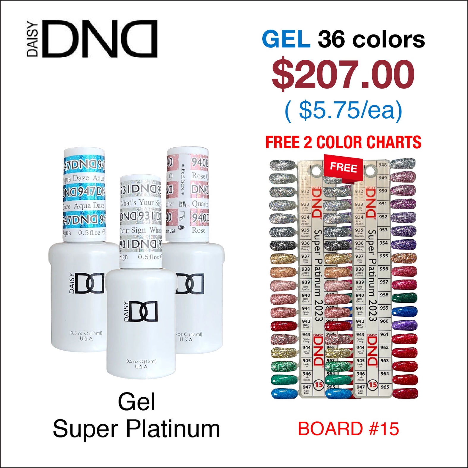 DND Super Platinum Gel Collection 0.5oz - 36 colors Board 15 (#930 ...