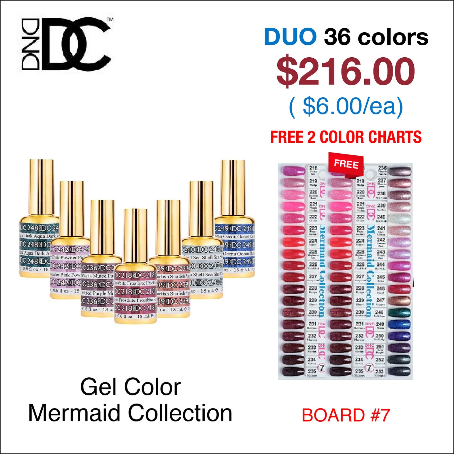 DND DC Mermaid Gel Collection 0.5oz- 36 colors Board 7 (#218 - #253) w ...