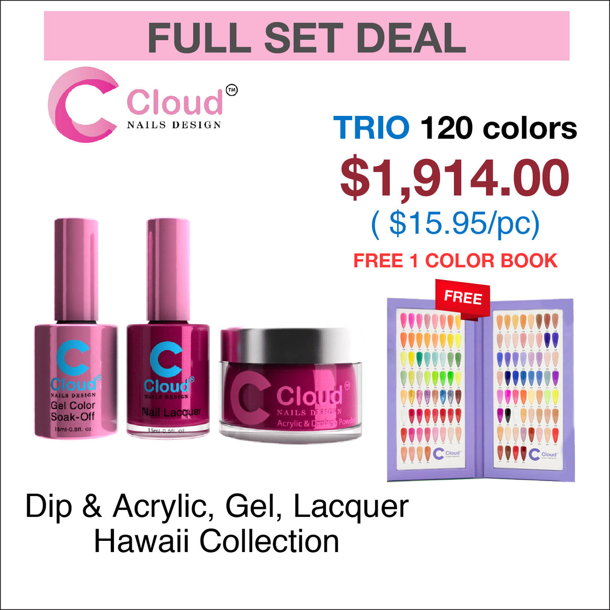 Cloud Nail Design - Hawaii Collection - Full set Matching Trio 120 col ...