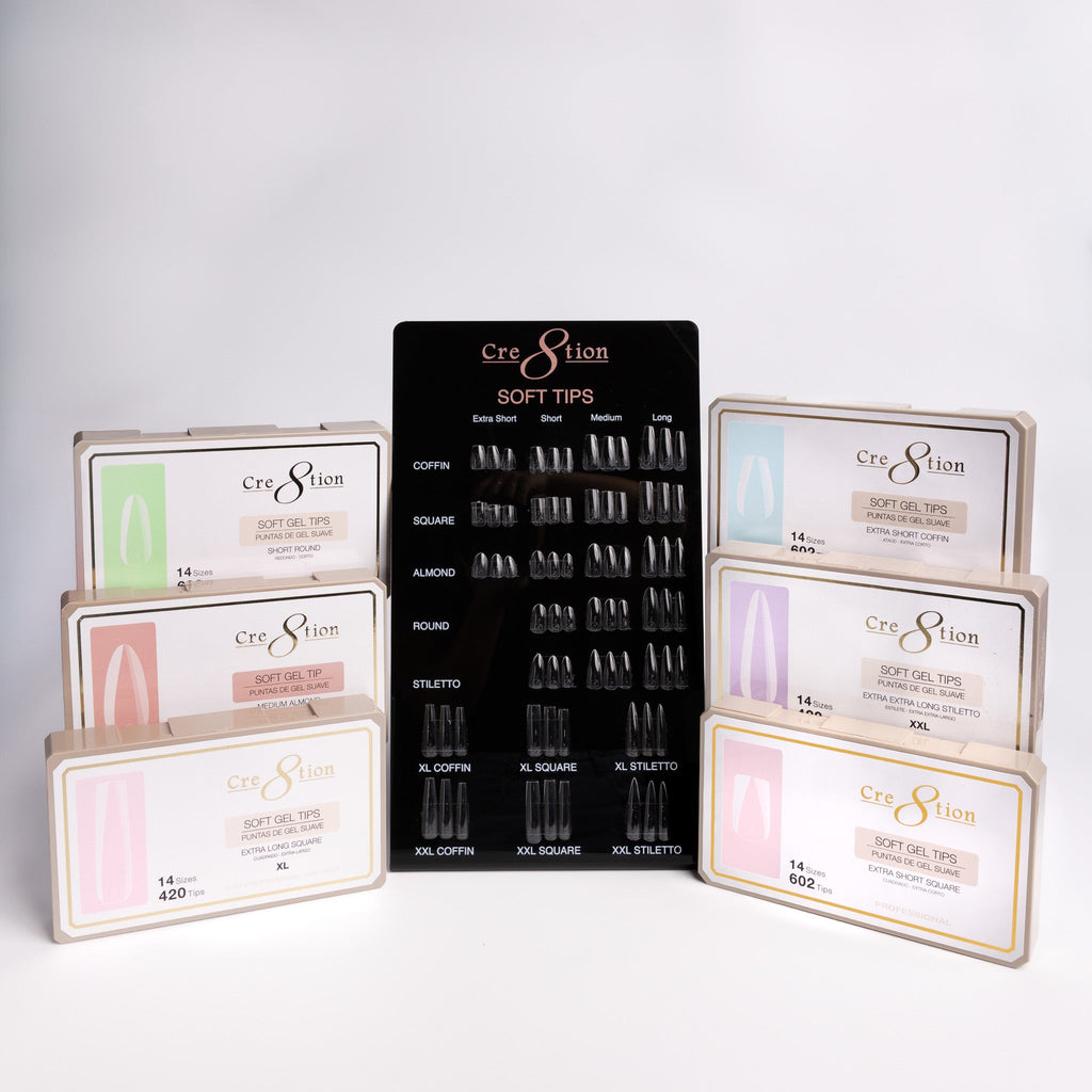 Cre8tion Soft Gel Tips - Full Set 24 Styles w/ 1 Display Shape Chart ...