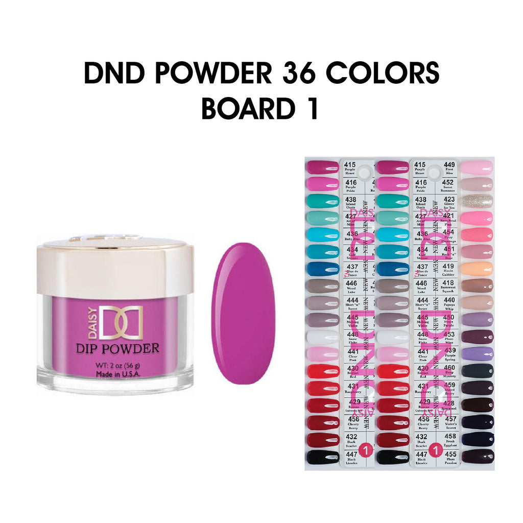 DND Dip Powder 2oz - 36 colors Board 1 w/ 2 Color Charts – C8 Nail Supply