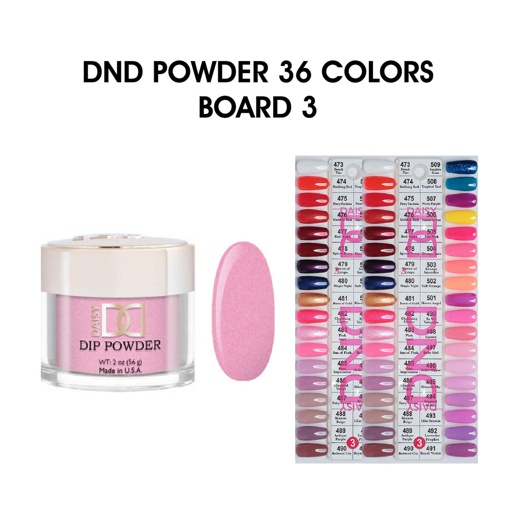 DND Dip Powder 2oz - 36 colors Board 3 (#473 - #509) w/ 2 Color Charts ...