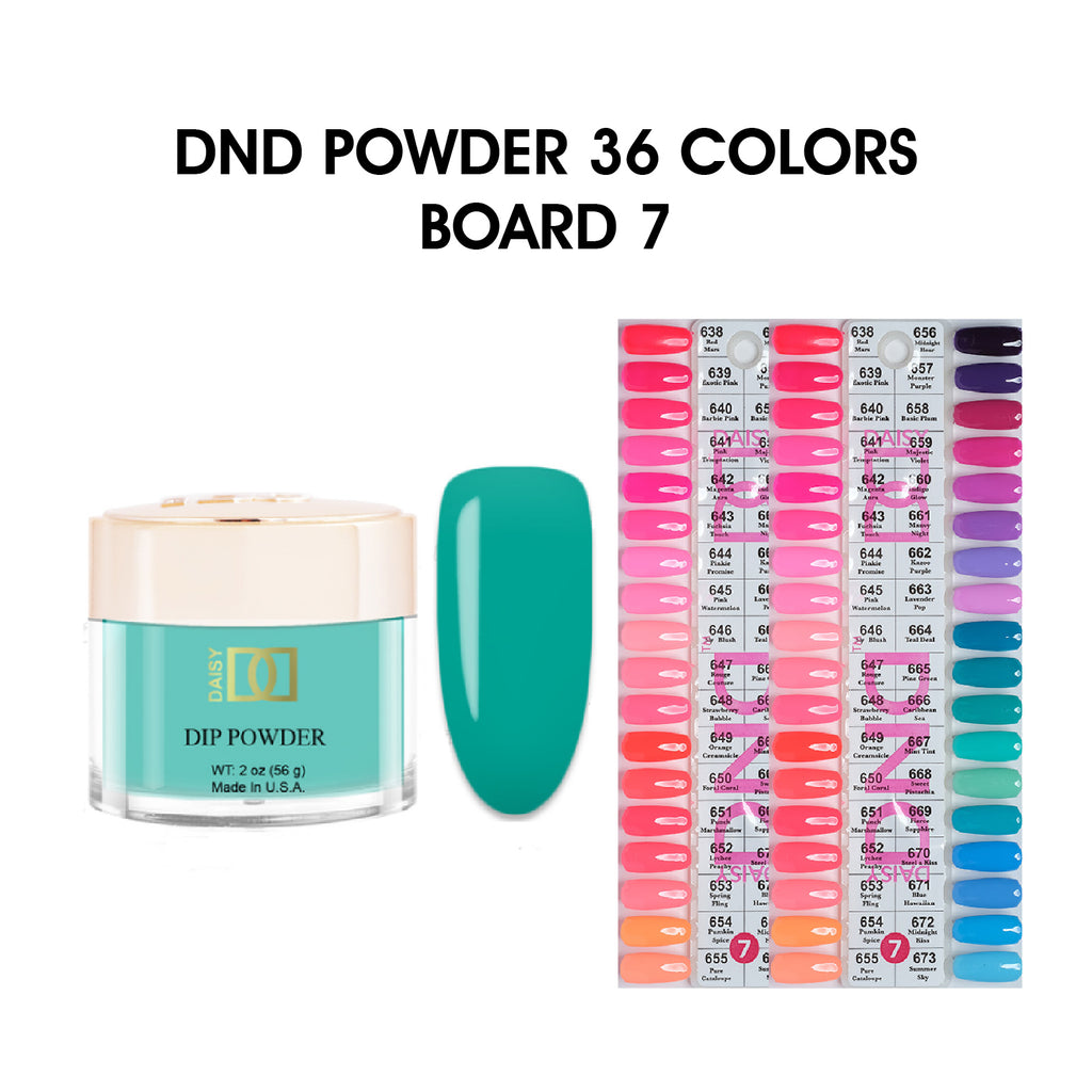 DND Dip Powder 2oz - 36 colors Board 7 (#638 - #673) w/ 2 Color Charts ...