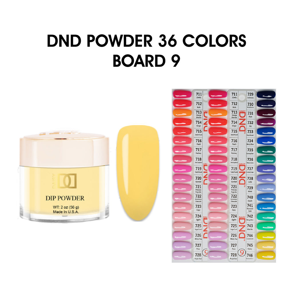 DND Dip Powder 2oz - 36 colors Board 9 (#711 - #746) w/ 2 Color Charts ...