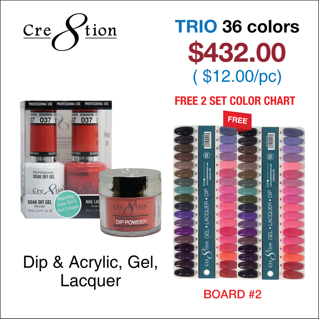Cre8tion Matching Color - 36 colors Board 2 #37-#72 w/ 2 Color Chart ...