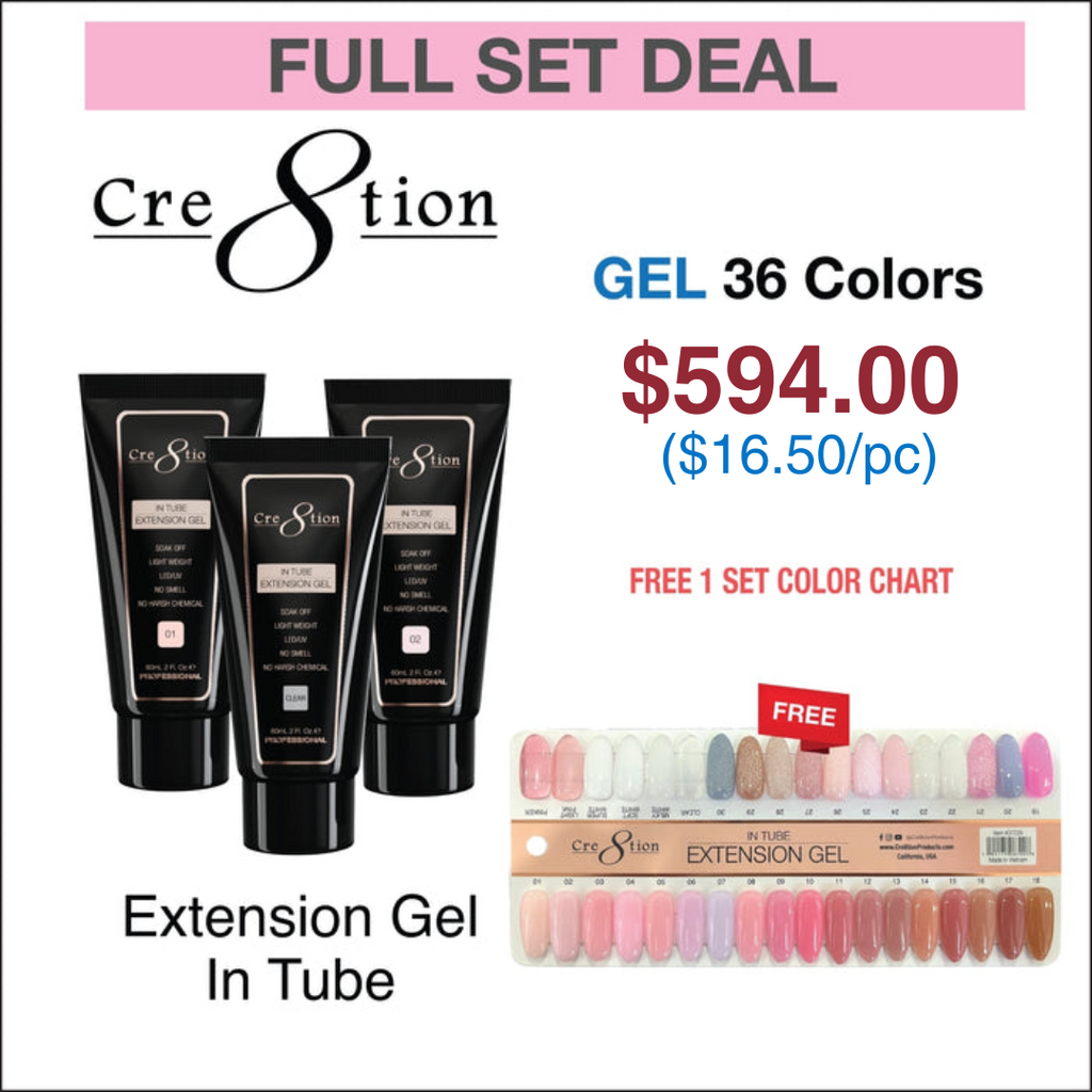 Cre8tion Poly Gel-Extension Gel In Tube 2oz - Full Set 36 colors w/ 1 ...