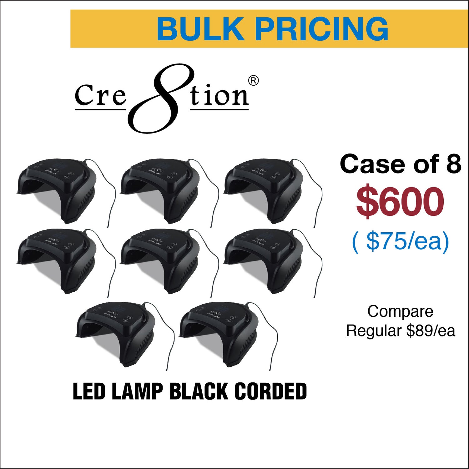 Cre8tion Signature LED Lamp Black Corded – C8 Nail Supply